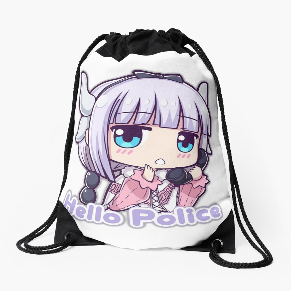 "Kanna - Dragon Maid - Hello Police" Drawstring Bag for Sale by shoxx ...