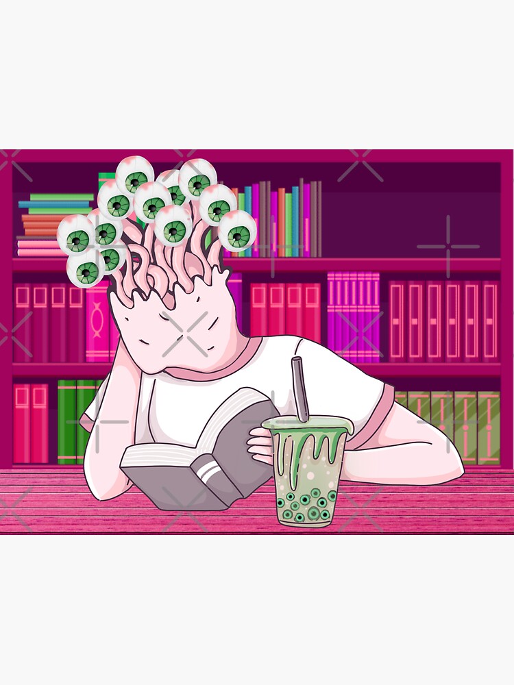 "Alien Reading/ Fantasy Sci-fi" Sticker by YesArtStudios | Redbubble