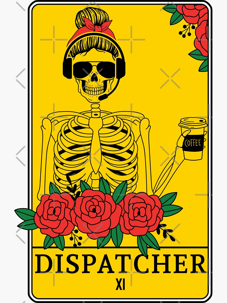 "Funny 911 Dispatcher Tarot Card Coffee Skeleton Ems Dispatch" Sticker ...