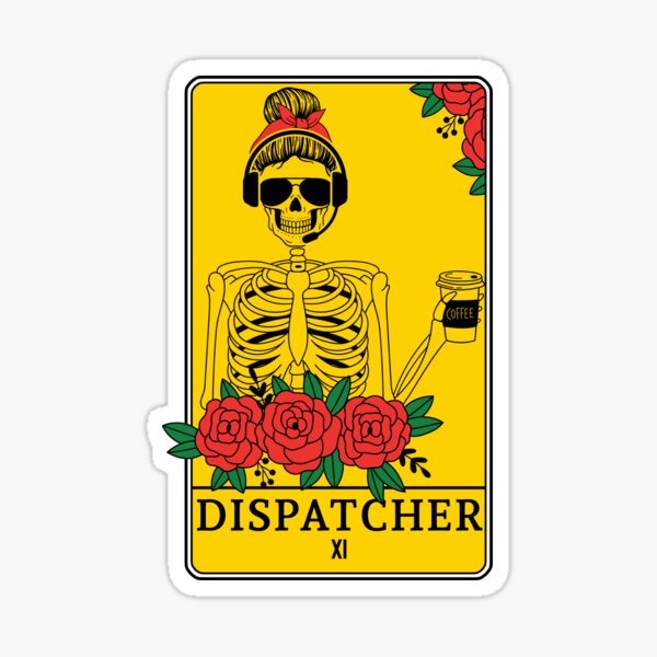 "Funny 911 Dispatcher Tarot Card Coffee Skeleton Ems Dispatch" Sticker ...