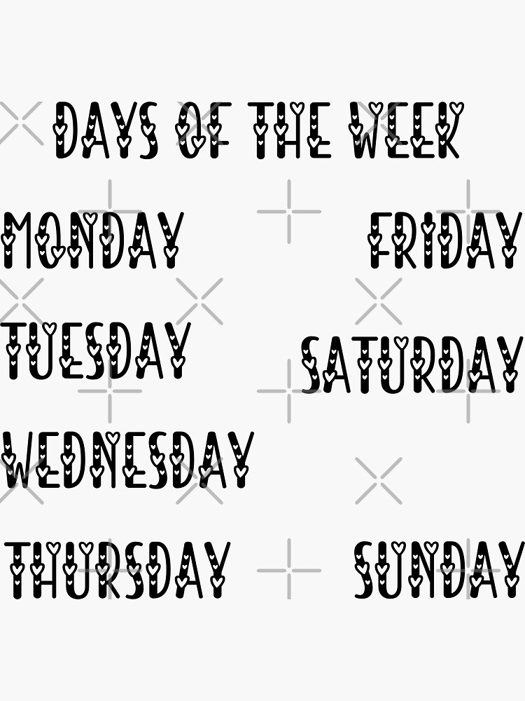 "Heart Days of the Week sticker pack" Sticker by MerWishes | Redbubble