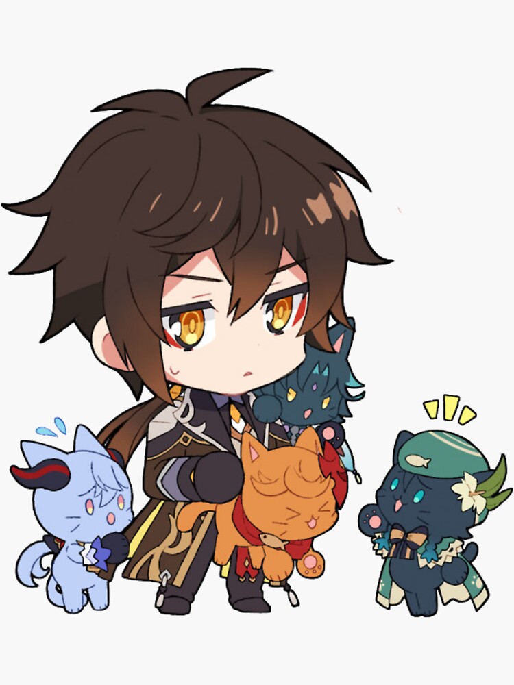 "Chibi Zhongli und seine Katzen – Genshin Impact" Sticker von ...