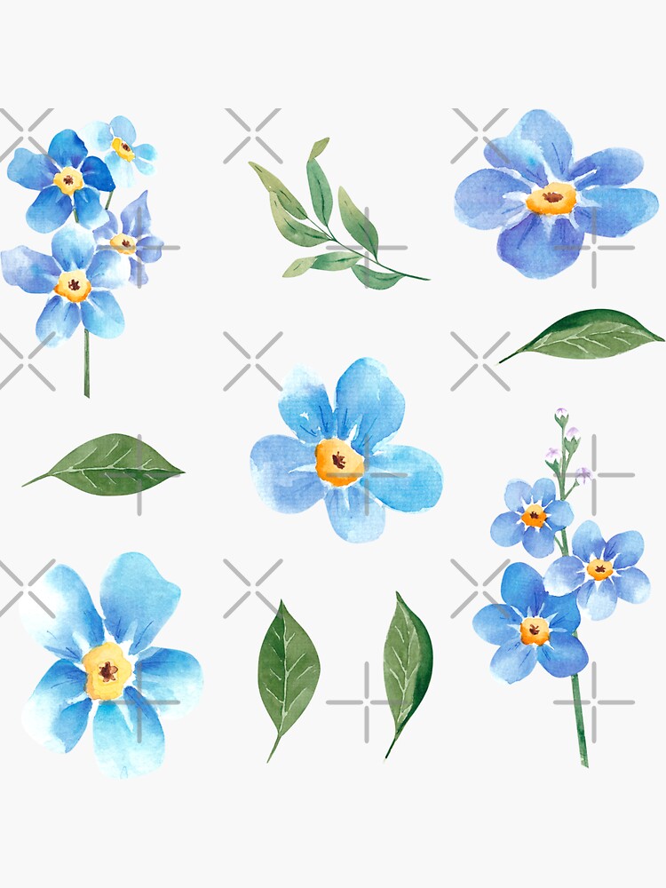 "Blue flower sticker pack" Sticker by MerWishes | Redbubble