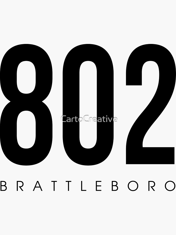 "Brattleboro, VT - 802 Area Code" Sticker by CartoCreative | Redbubble