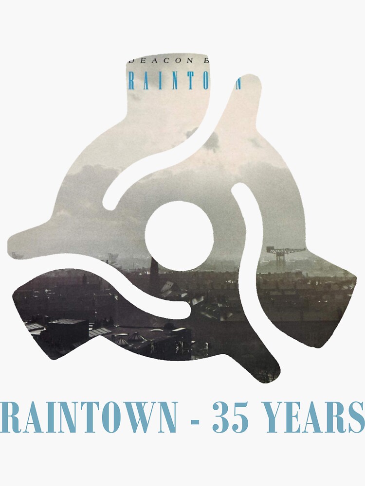 "Raintown - 35 Years." Sticker by RevolverArt | Redbubble