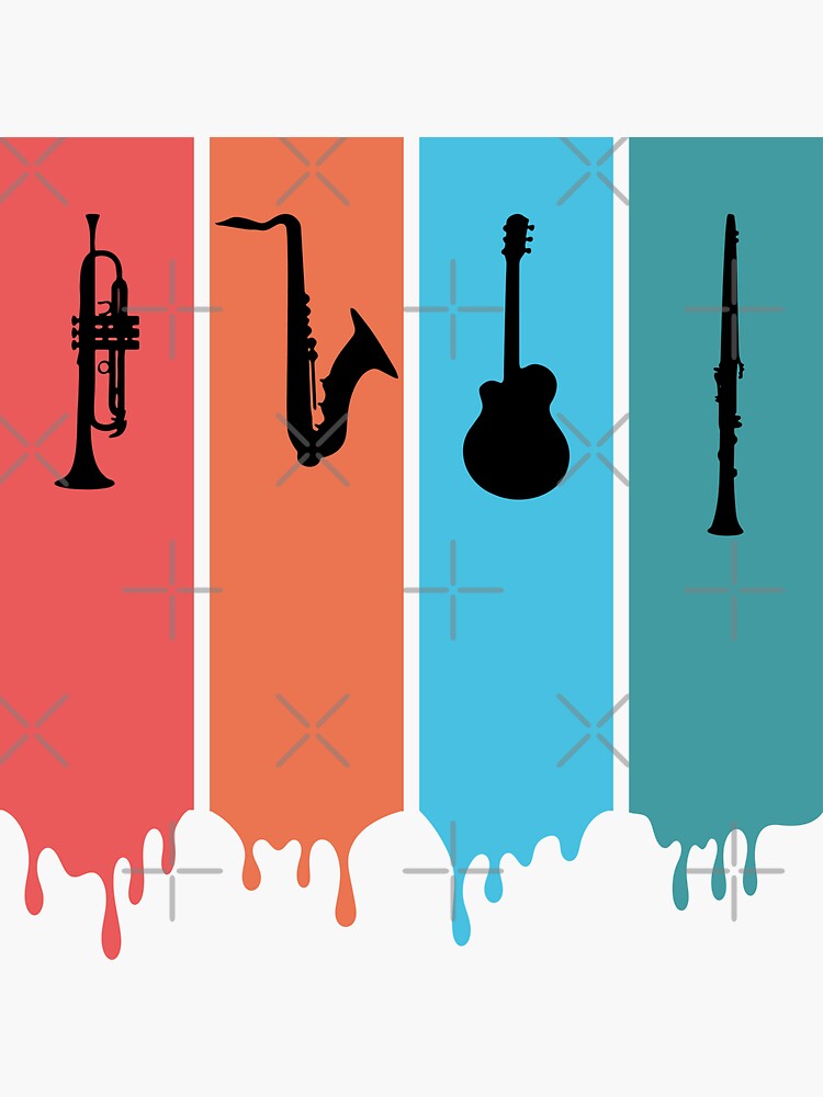 "jazz music instruments tee " Sticker for Sale by quickkaart | Redbubble