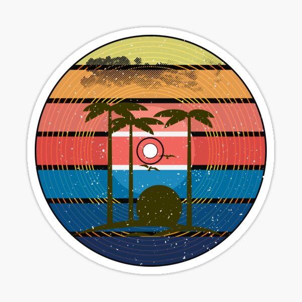"Retro Vinyl Record Sunset Design" Sticker for Sale by 486DesignCo ...