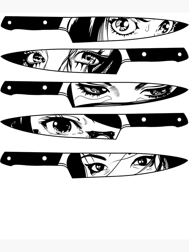 "Japanese Knives With Girl Face Anime Inspired Sad Art Crying Girl ...