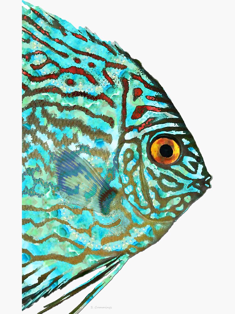 "Colorful Discus Fish Art Beachy Beach Artwork" Sticker by ...