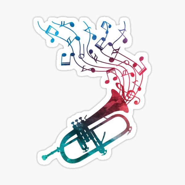 "Flugelhorn With Music Notes" Sticker for Sale by Primroaddesigns ...