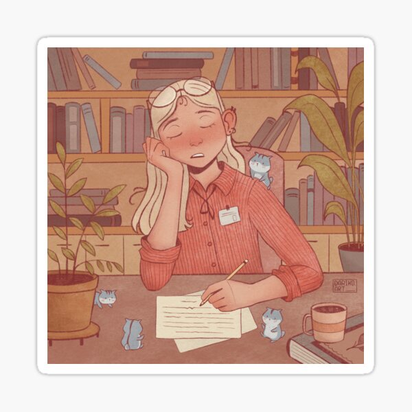 "Tired of studying girl" Sticker by DarikoArt | Redbubble