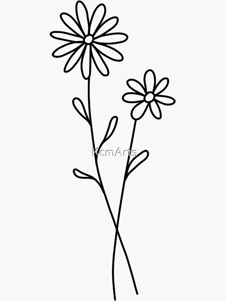"Simple Daisy Flower Tattoo Line Art V3" Sticker for Sale by KcmArts ...