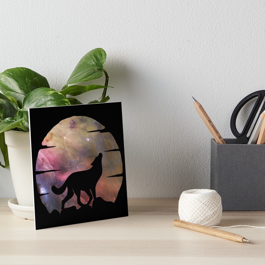 "purple and tan galaxy wolf howling at moon silhouette" Art Board Print ...