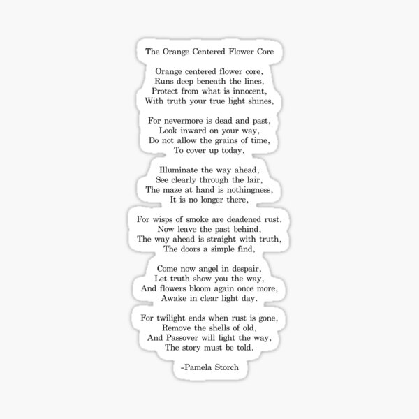 "The Orange Centered Flower Core Poem Writer's Edition" Sticker by ...