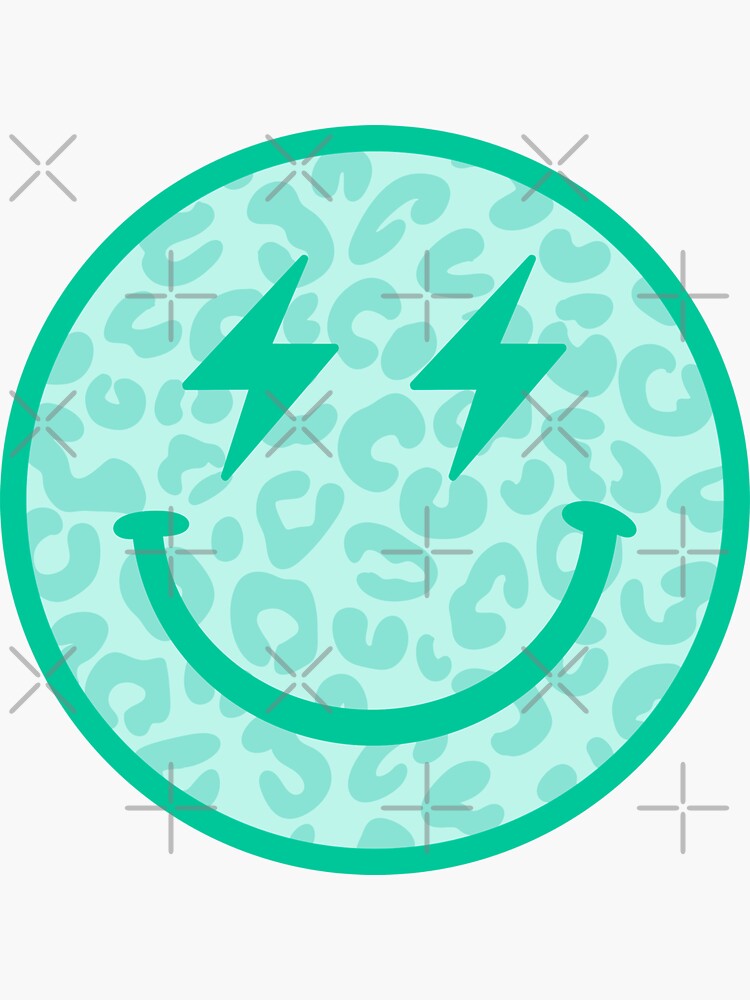"Cute teal leopard print smiley face" Sticker by heatherlashae02 ...
