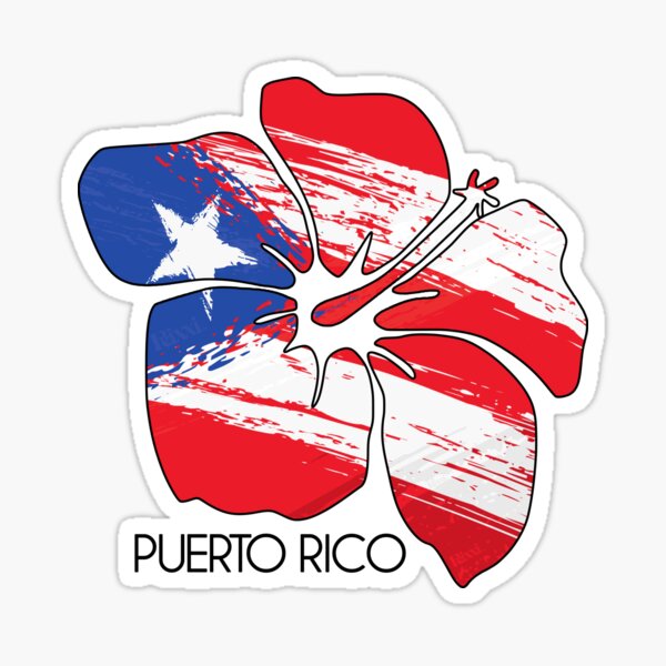Pegatina «Bandera del orgullo de Puerto Rico Flor de hibisco Vintage ...