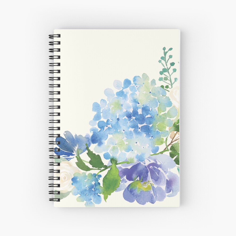 "Blue Watercolor Hydrangea" Spiral Notebook for Sale by junkydotcom ...
