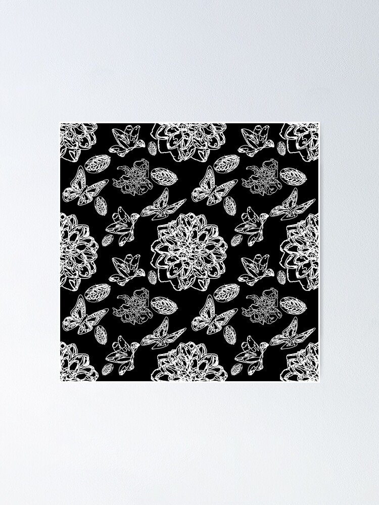 "White Over Black Abstract Line Art Flower Pattern" Poster for Sale by ...