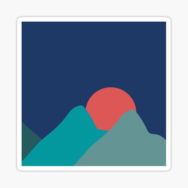 "Abstract landscape Blue sky green mountain red sun" Sticker for Sale ...
