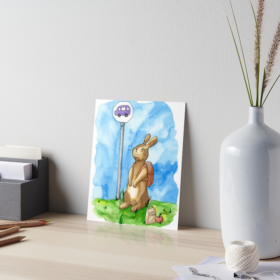 "Rabbit is waiting for the school bus" Art Board Print for Sale by ...