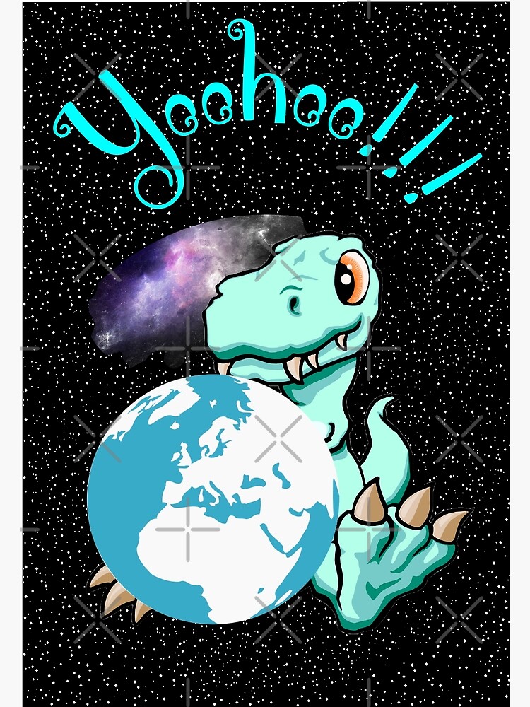 "Earth day, Turquoise T-rex Dinosaur holding Mother Earth #2" Poster ...