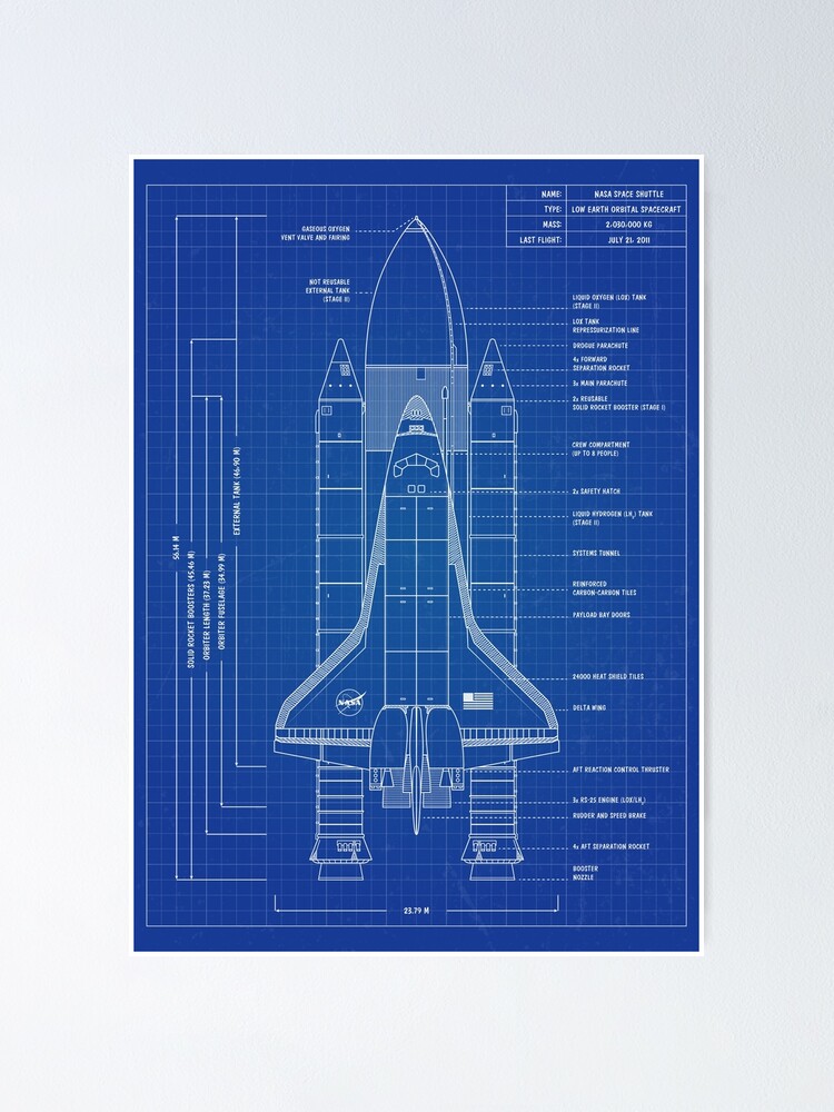 "NASA Space Shuttle Blueprint (Blueprint - English)" Poster by BGALAXY ...