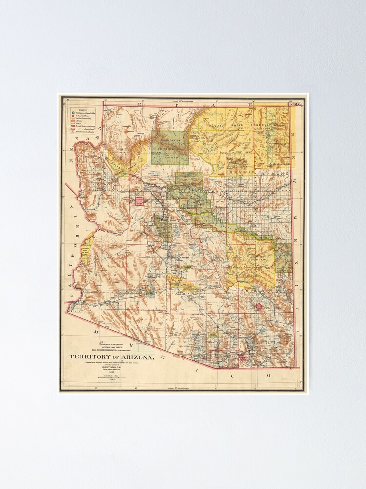 "Vintage Map of Arizona 1899 " Poster by VintageHeritage | Redbubble