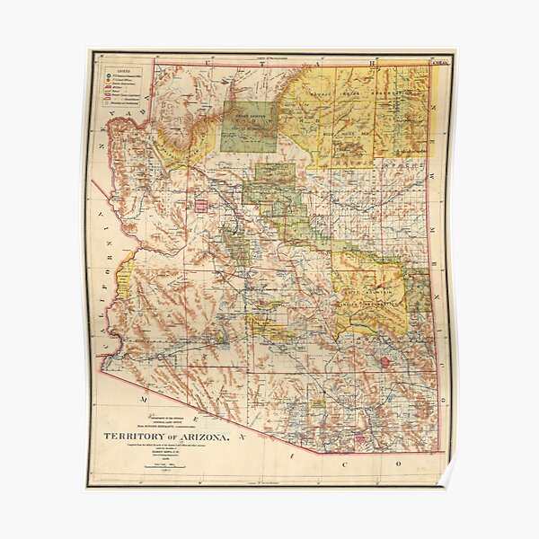 "Vintage Map of Arizona 1899 " Poster by VintageHeritage | Redbubble