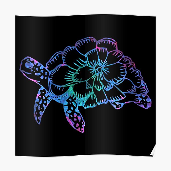 "cute little blue and purple turtle with a flower shell" Poster by Zevy ...