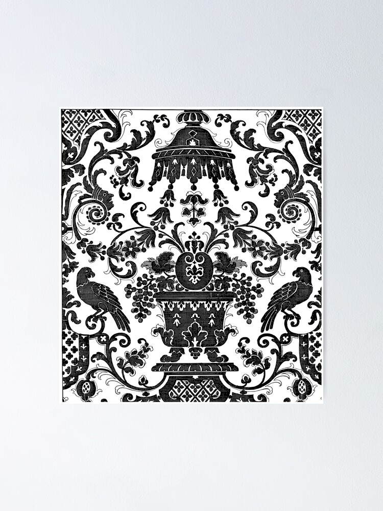 "Vintage Gothic Crest Inspired Fantasy Pattern Art - Black and White ...