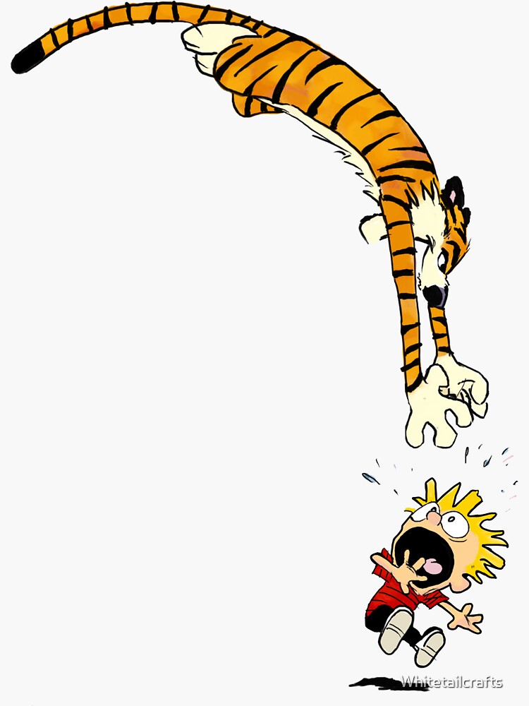 "hobbes pouncing on Calvin " Sticker for Sale by Whitetailcrafts ...