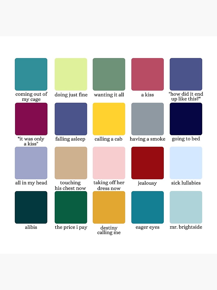 "the killers mr brightside color palette" Poster for Sale by kdierksart ...