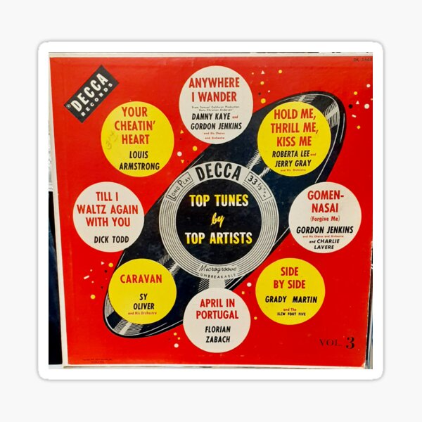 "Top Tunes by Top Artists, Pop,record, 50s 10", lp" Sticker by Vintaged ...