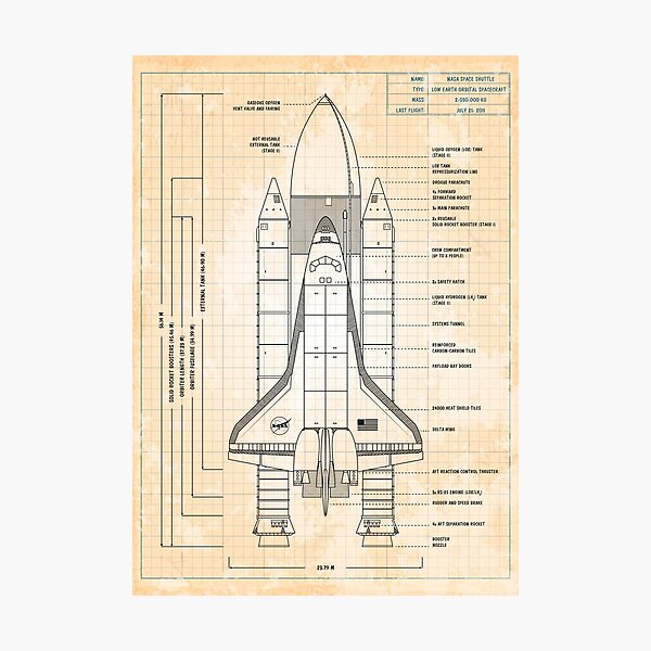 "NASA Space Shuttle. Vertical Blueprint (Old Blue Grid)" Photographic ...