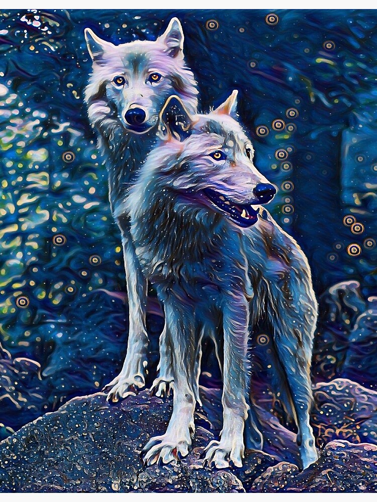 "Magic Wolf Art Colorful Wolf Couple Under Stars" Poster for Sale by ...
