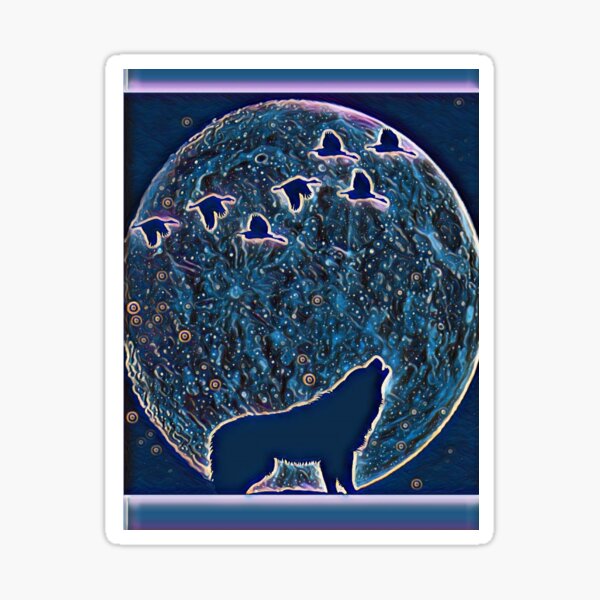 "Magic Wolf Art Colorful Wolves Howling To The Moon" Sticker by ...
