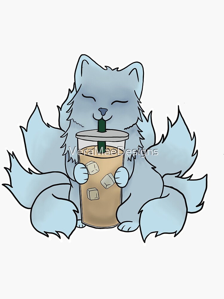 "Ice coffee kitsune " Sticker for Sale by VeraMaeDesigns | Redbubble
