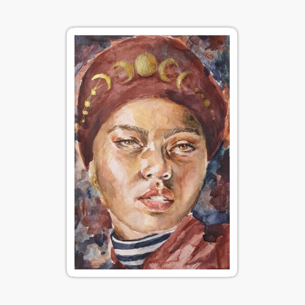 "Watercolor painting of a woman in a turban" Sticker by NikaMagie ...