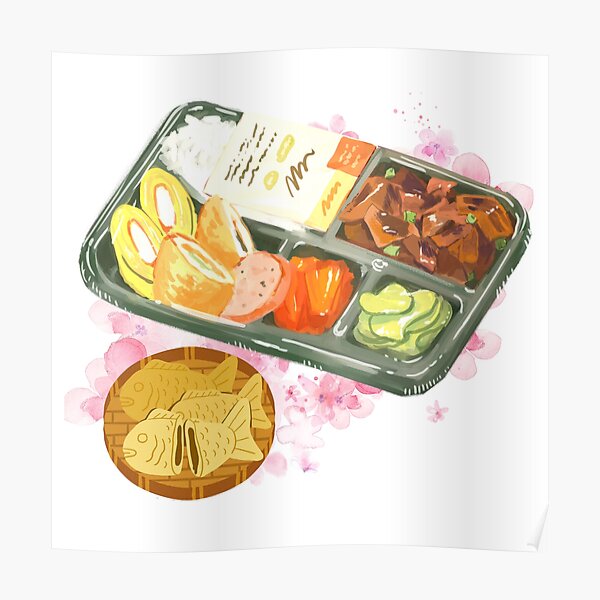 "Beef BBQ Bento and Bungeo-ppang Korean Foods" Poster by Keffy | Redbubble