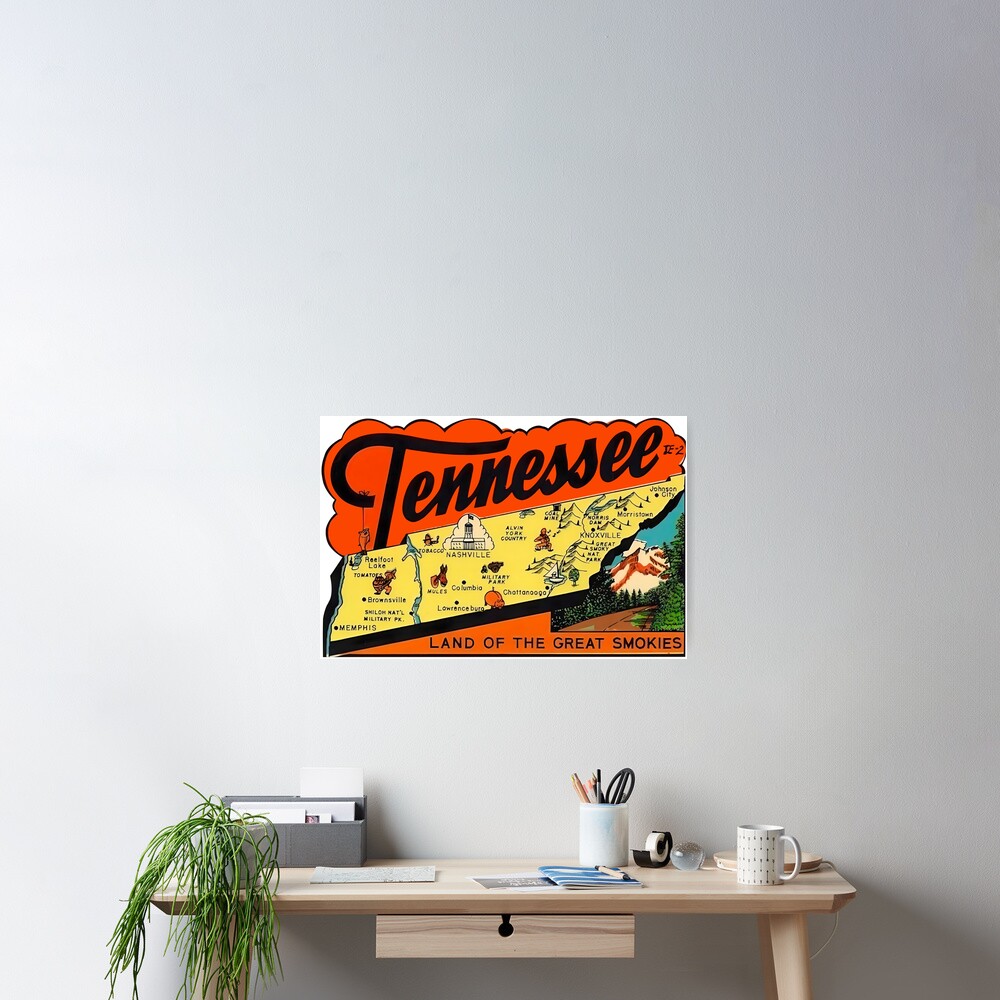 "Tennessee TN State Map Vintage Travel Decal Land of great smoky ...