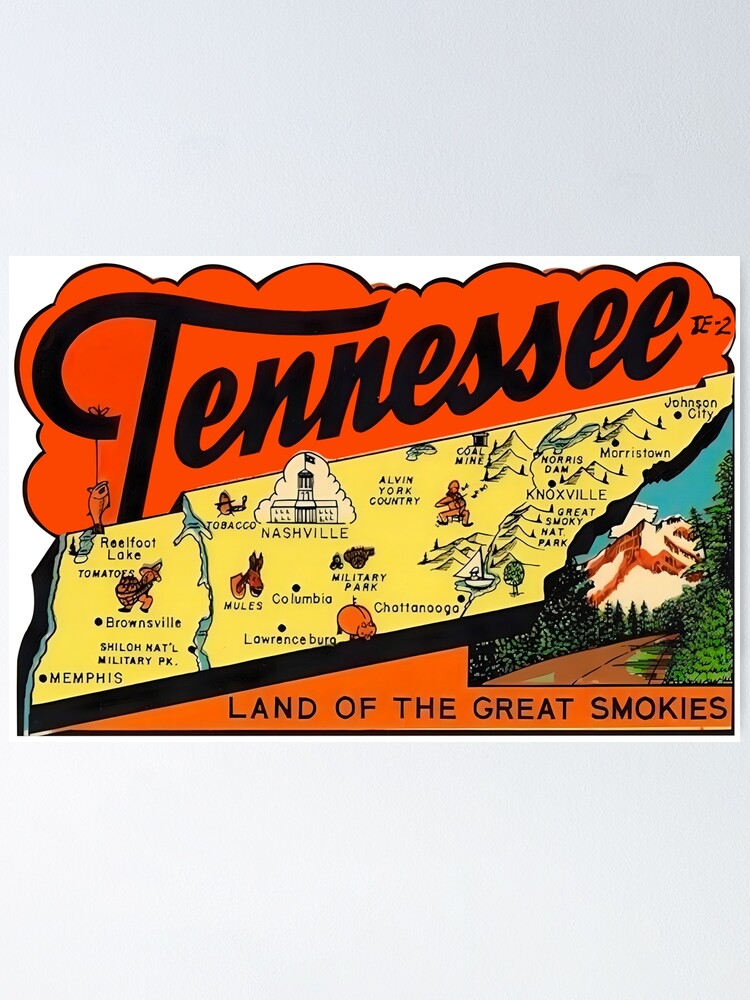 "Tennessee TN State Map Vintage Travel Decal Land of great smoky ...