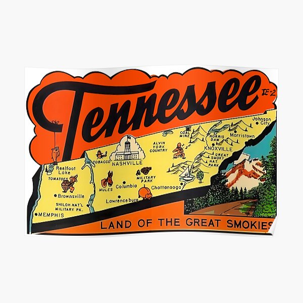 "Tennessee TN State Map Vintage Travel Decal Land of great smoky ...