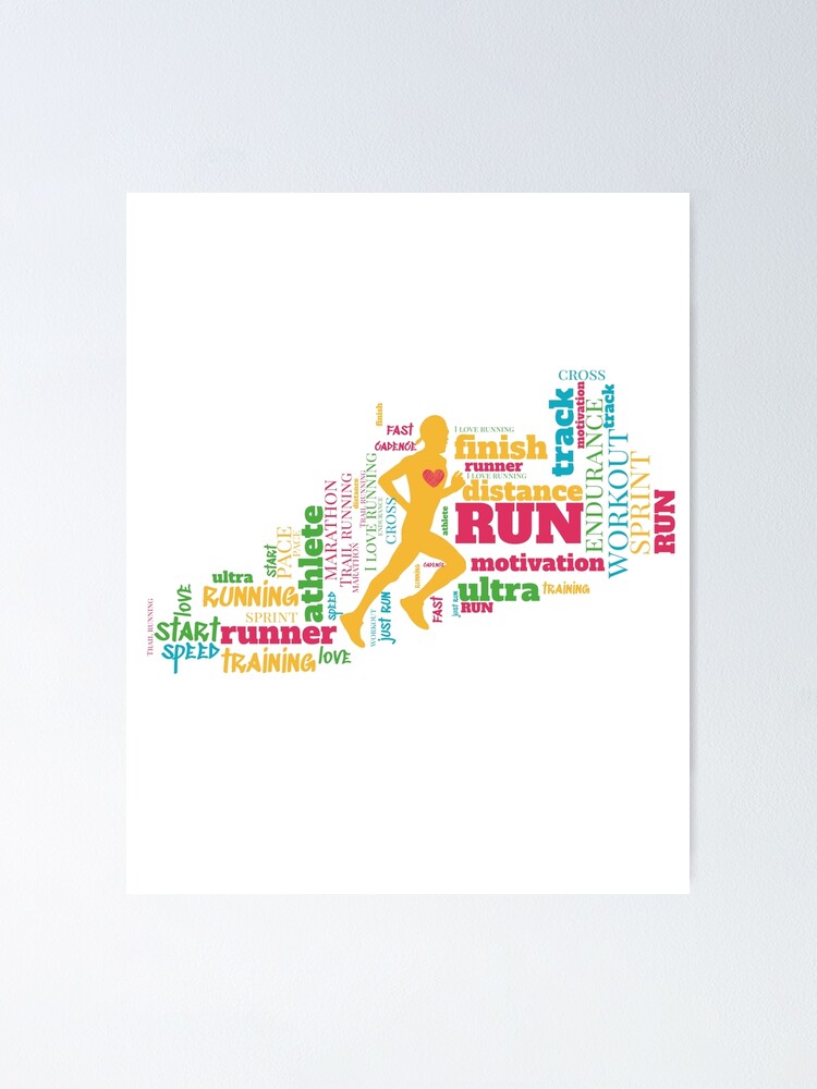 "Colorful running shoe with runner and words" Poster for Sale by ...