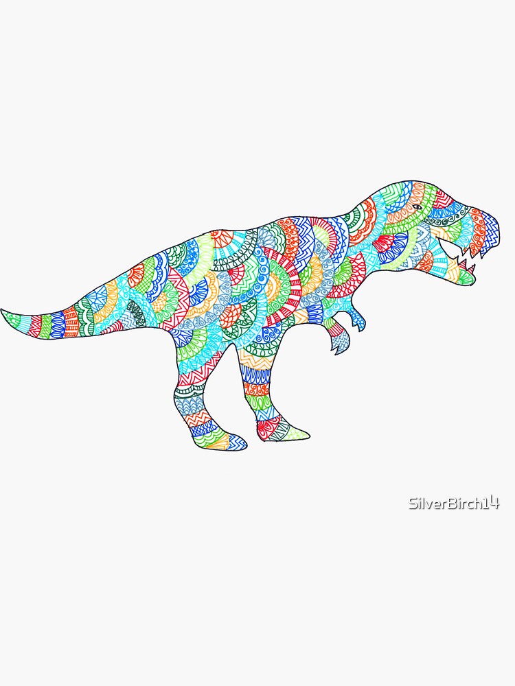 "Bright patterned T Rex doodle" Sticker for Sale by SilverBirch14 ...