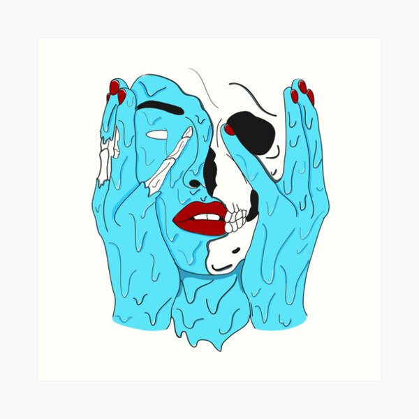"Melting Face (Blue/Red)" Art Print for Sale by Quinnty | Redbubble