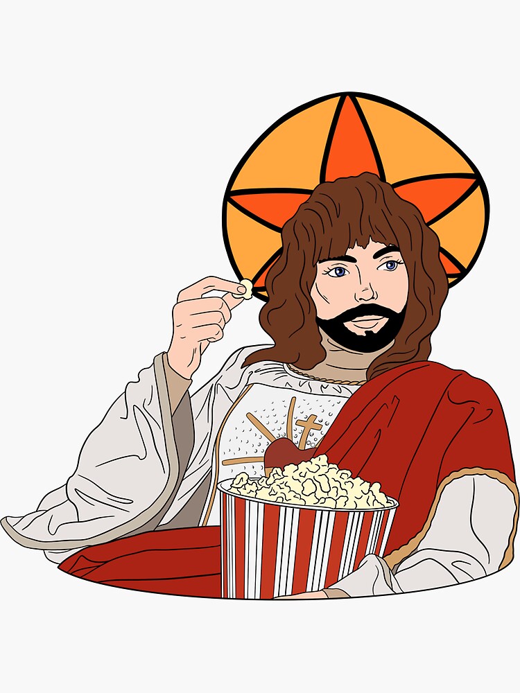 "jesus loves popcorn " Sticker by megan8423 | Redbubble