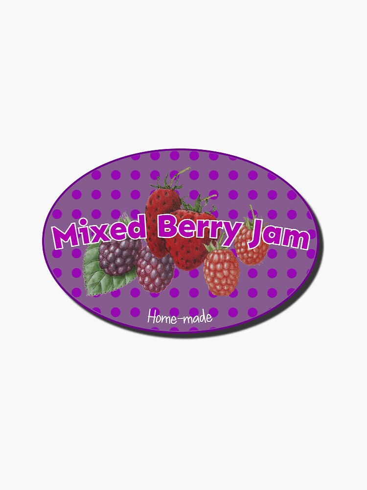 "Home-made Mixed Berry Jam Label" Sticker for Sale by ArtyRuby | Redbubble