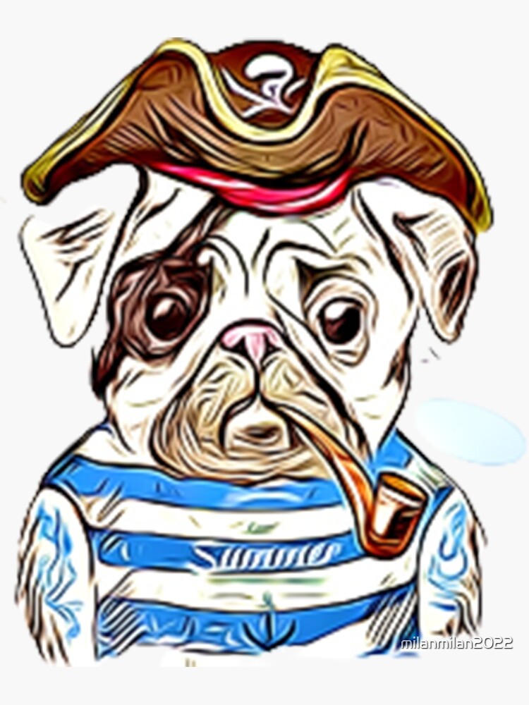 "captain pug the sailor design" Sticker by milanmilan2022 | Redbubble