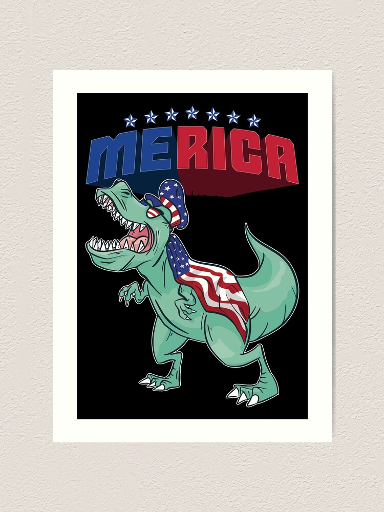 "Tyrannosaurus Rex USA Flag Roaring Merica in Blk" Art Print for Sale ...