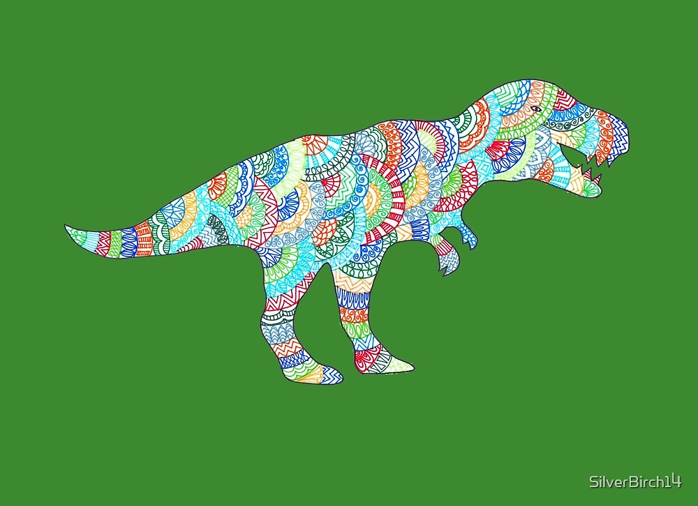 "Bright patterned T Rex doodle" by SilverBirch14 | Redbubble